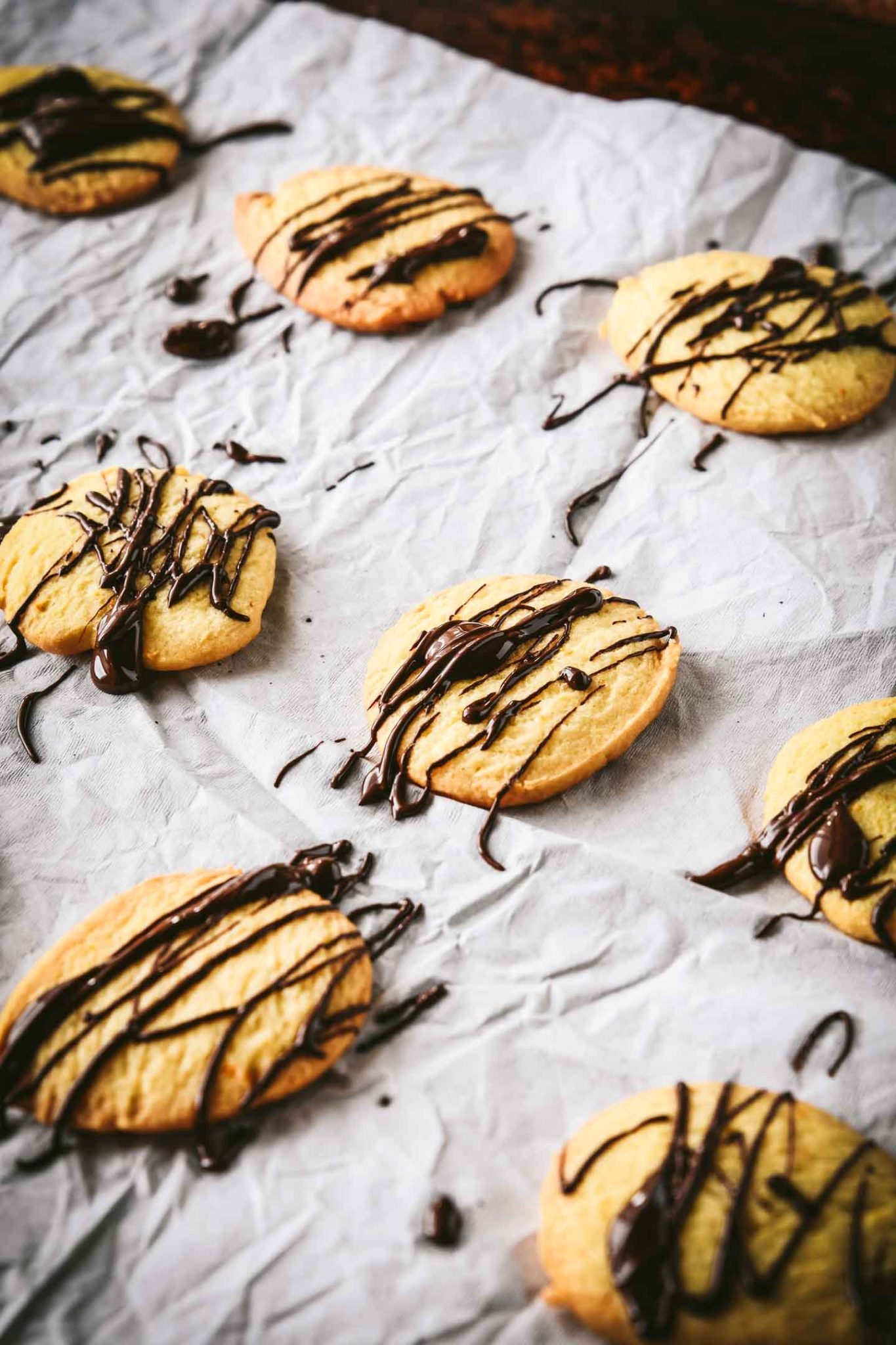 Slice & Bake Orange Crisp Cookies with Dark Chocolate Drizzle